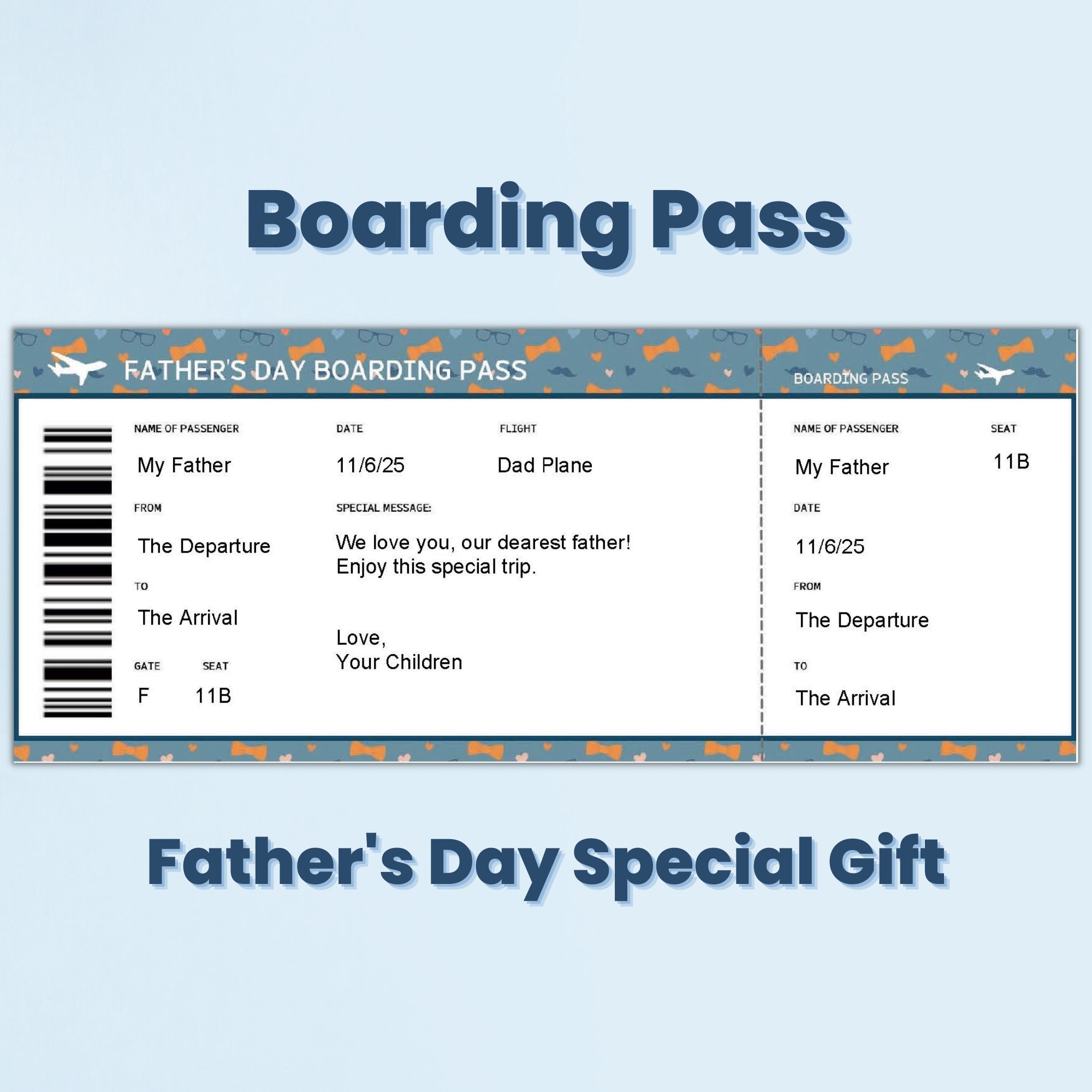 Father's Day Boarding Pass Ticket Gift Coupon Template, Fake Plane ...