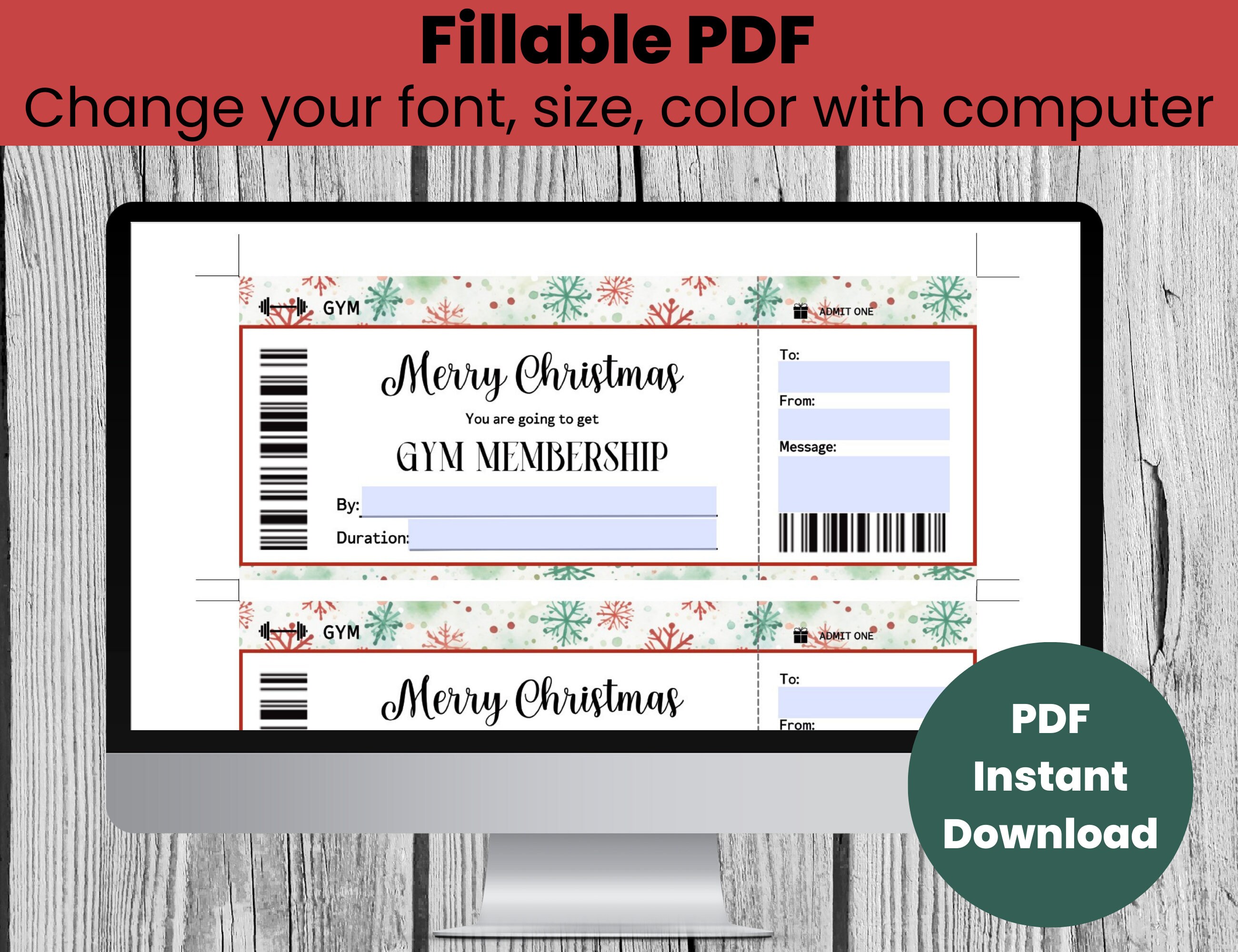 Custom Christmas Gym Membership Card Gift Coupon Template, Gym Buddy ...