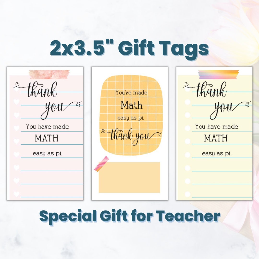 Math Teacher Appreciation Gift Tags Printable, Thank You Appreciation ...