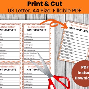 Halloween Costume Contest Ballot Template, Voting Cards, Fall Halloween ...