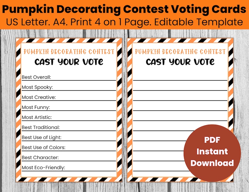 Halloween Pumpkin Decorating Contest Voting Card, Halloween Ballot ...
