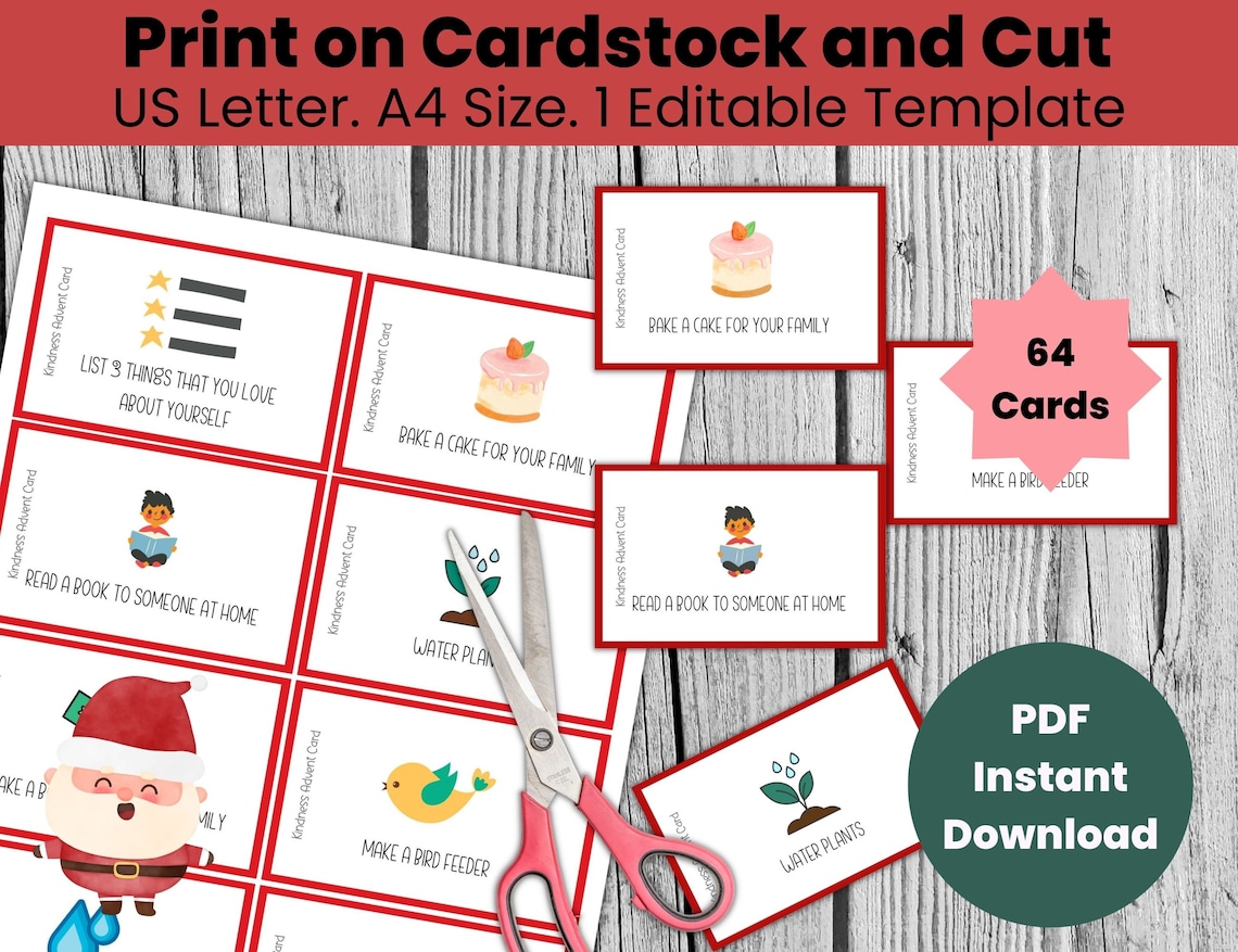 Christmas Kindness Advent Cards for Kids, Fun Christmas Activities for ...