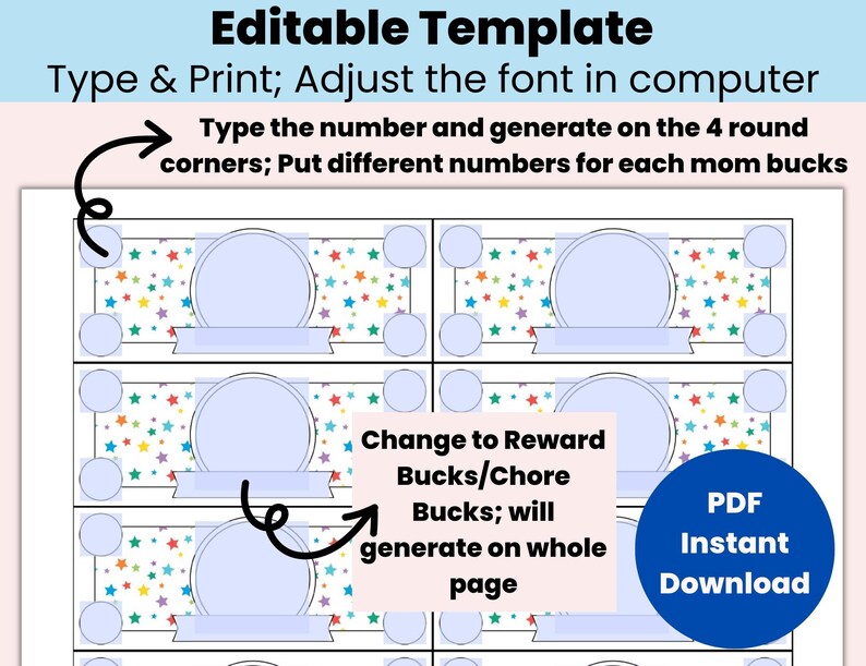 Mom Bucks Printable, Reward Bucks, Behavior Bucks, Chore Bucks ...