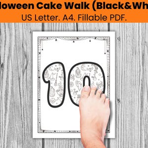 Halloween Cake Walk Game in Black and White, Halloween Cupcake Topper ...