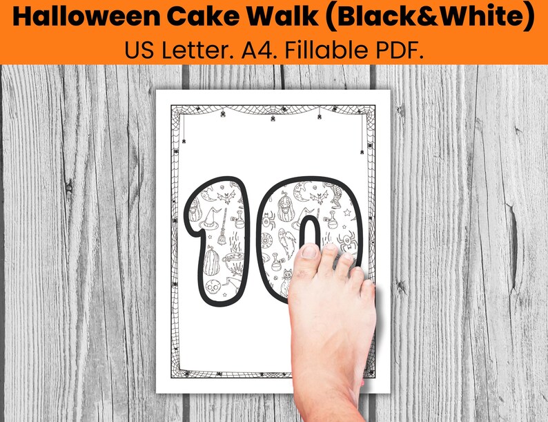 Halloween Cake Walk Game in Black and White, Halloween Cupcake Topper ...
