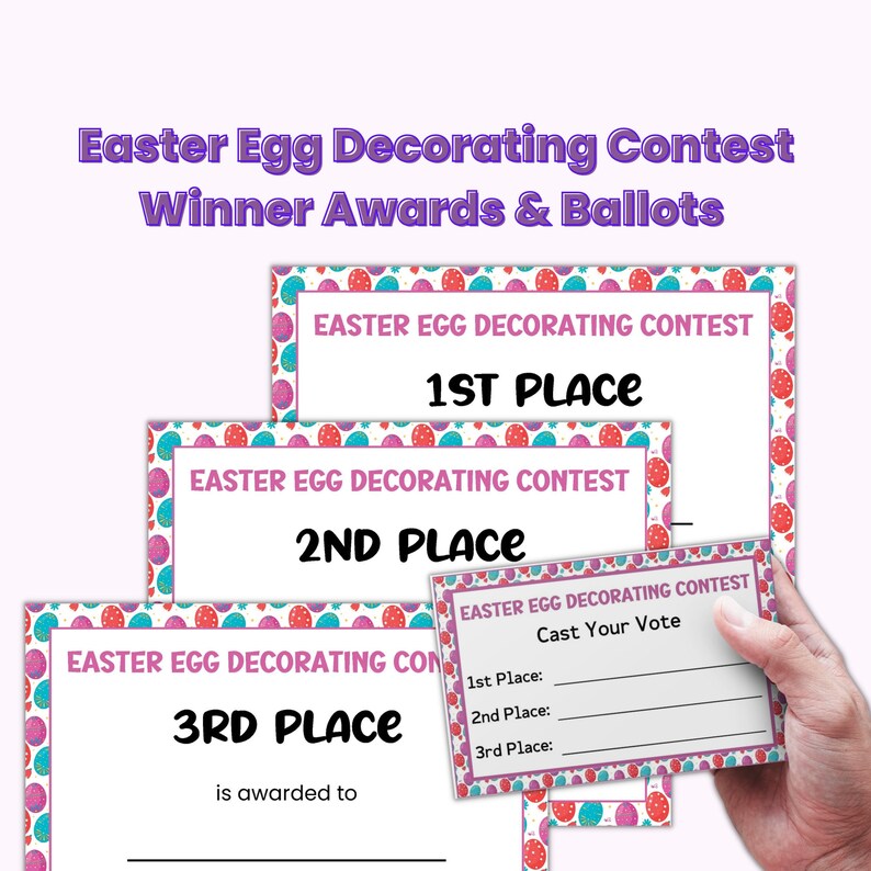 Easter Egg Decorating Contest Winner Award Certificates and Voting ...