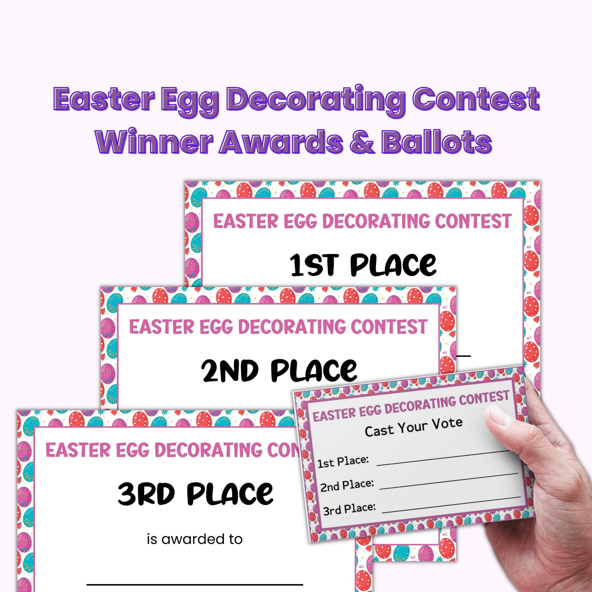 Easter Egg Decorating Contest Winner Award Certificates and Voting ...