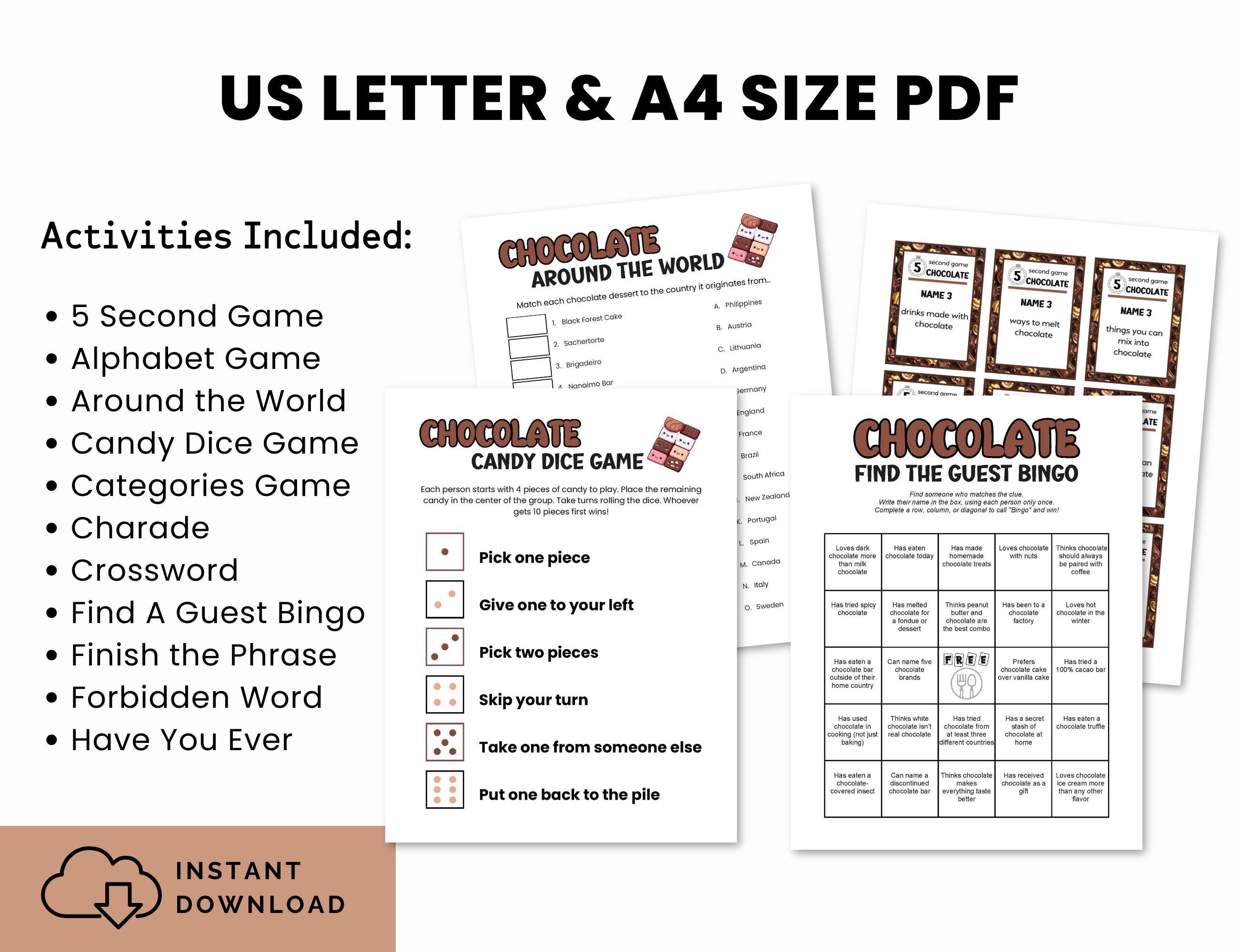 Chocolate Theme Party Games Bundle, Chocolate Games, Ladies Night Games ...