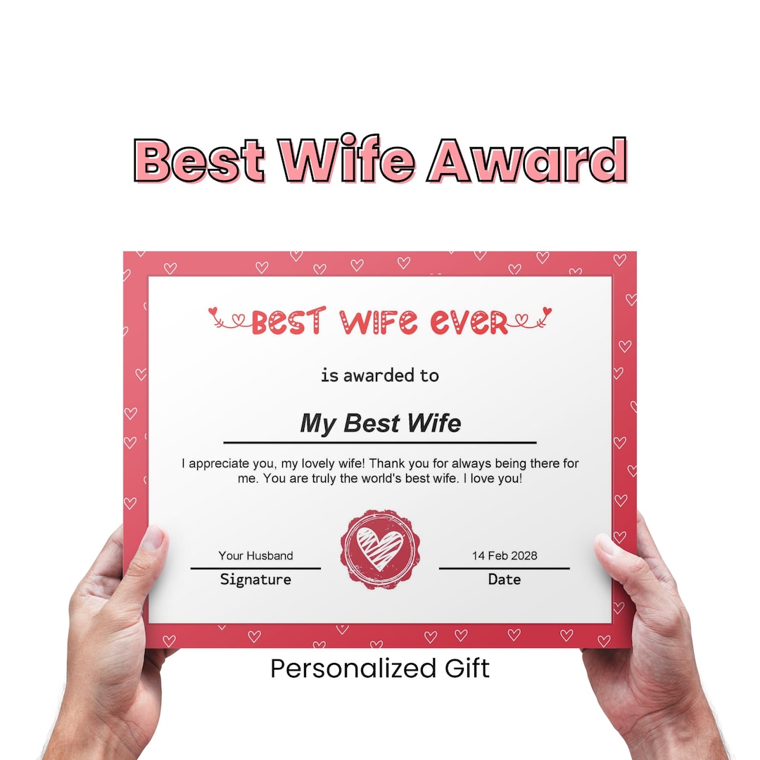 Best Wife Ever Award Certificate, Personalized Love Certificate, Wife Appreciation Gift for ...