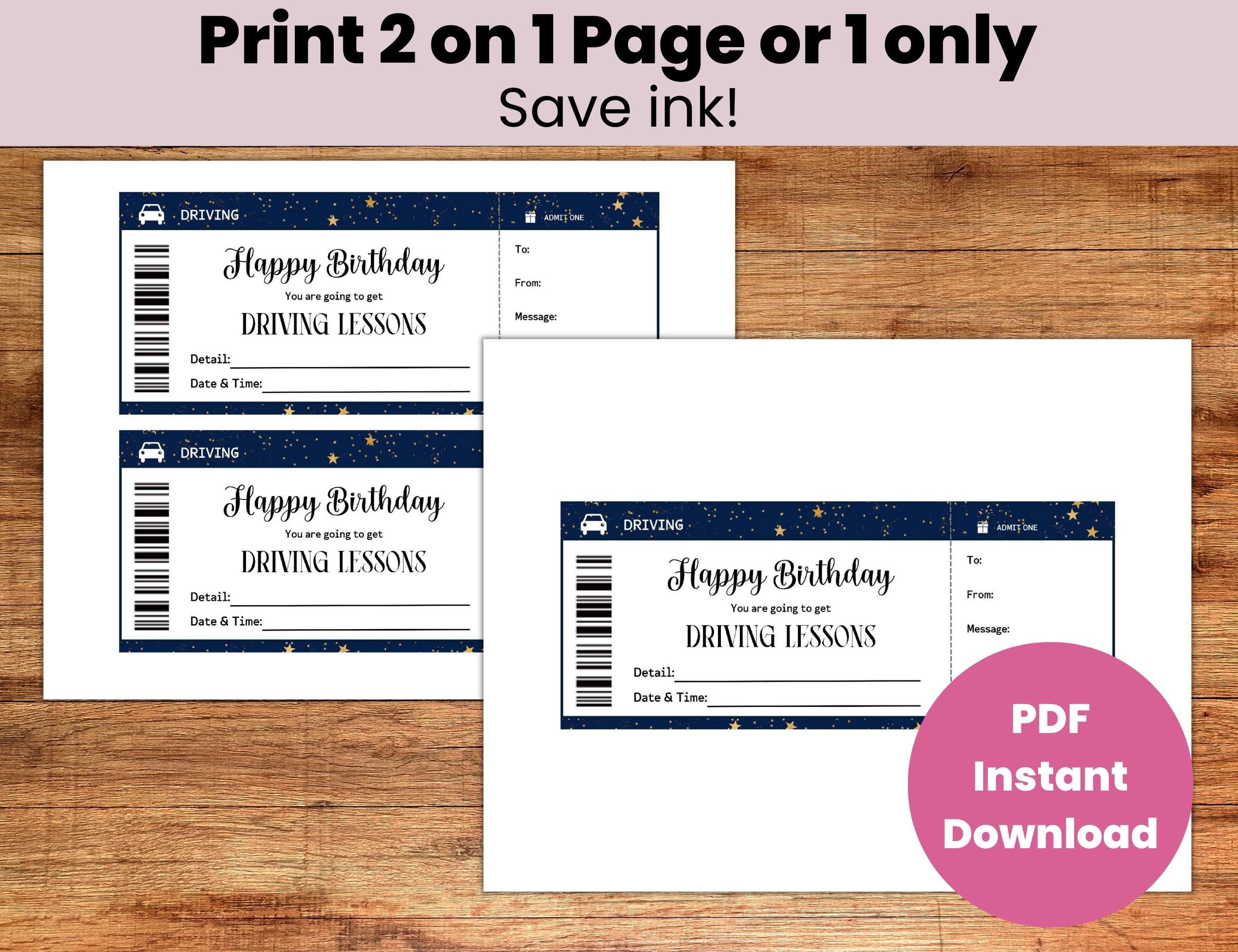 Driving Lessons Gift Voucher, Driving Test Gift Coupon Template, Custom ...