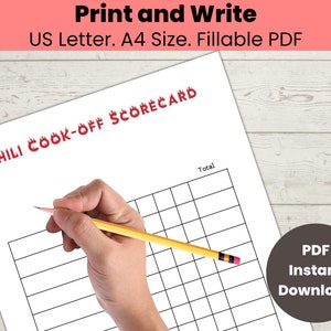 Chili Cook off Score Card, Chili Cook-off Score Sheet, Chili Cookoff ...