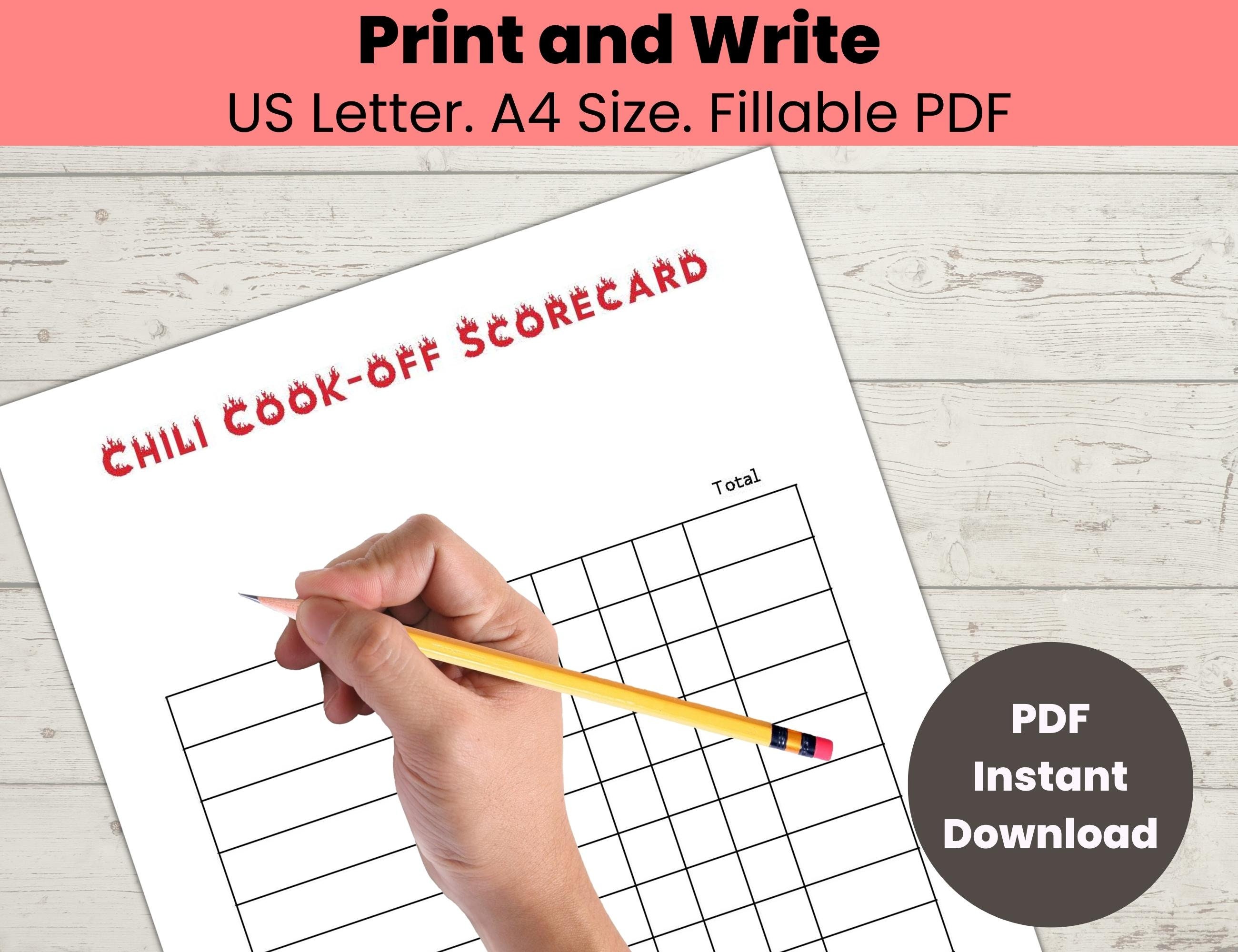 Chili Cook off Score Card, Chili Cook-off Score Sheet, Chili Cookoff ...