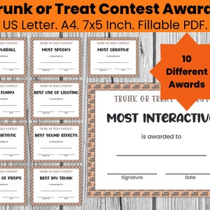 Halloween Trunk or Treat Contest Award Certificates, Fall Halloween ...
