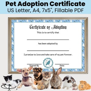 Pet Bird Adoption Certificate, Custom Editable Certificate Template for ...
