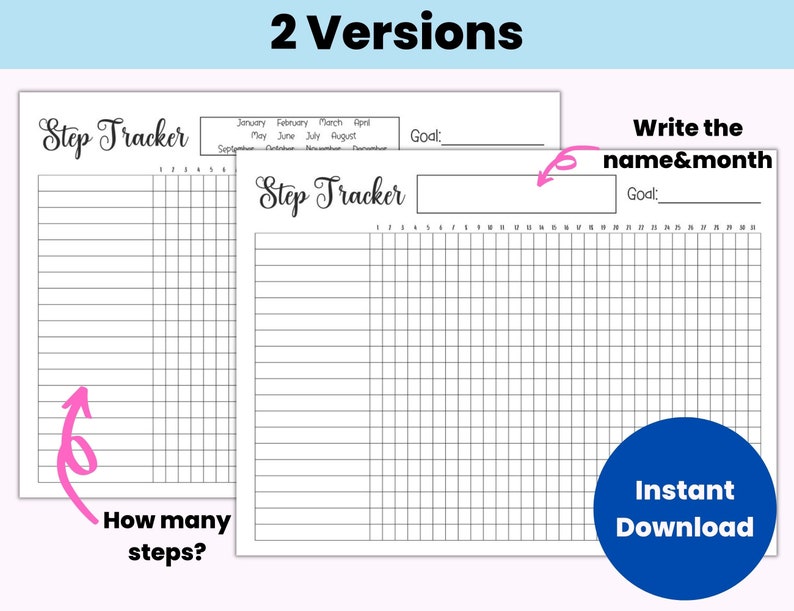 Monthly Step Tracker, Steps Tracker, Editable Printable Exercise ...