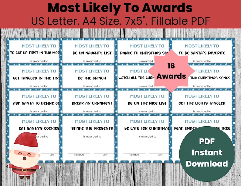 Most Likely to Awards, Fun Christmas Superlative Awards, Award ...