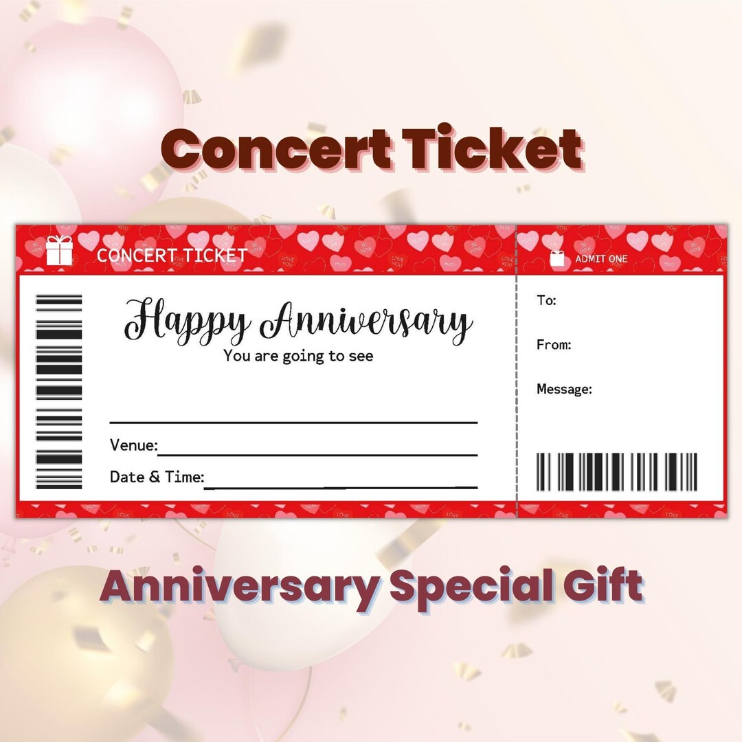 Anniversary Editable Concert Ticket Template Gift Certificate ...