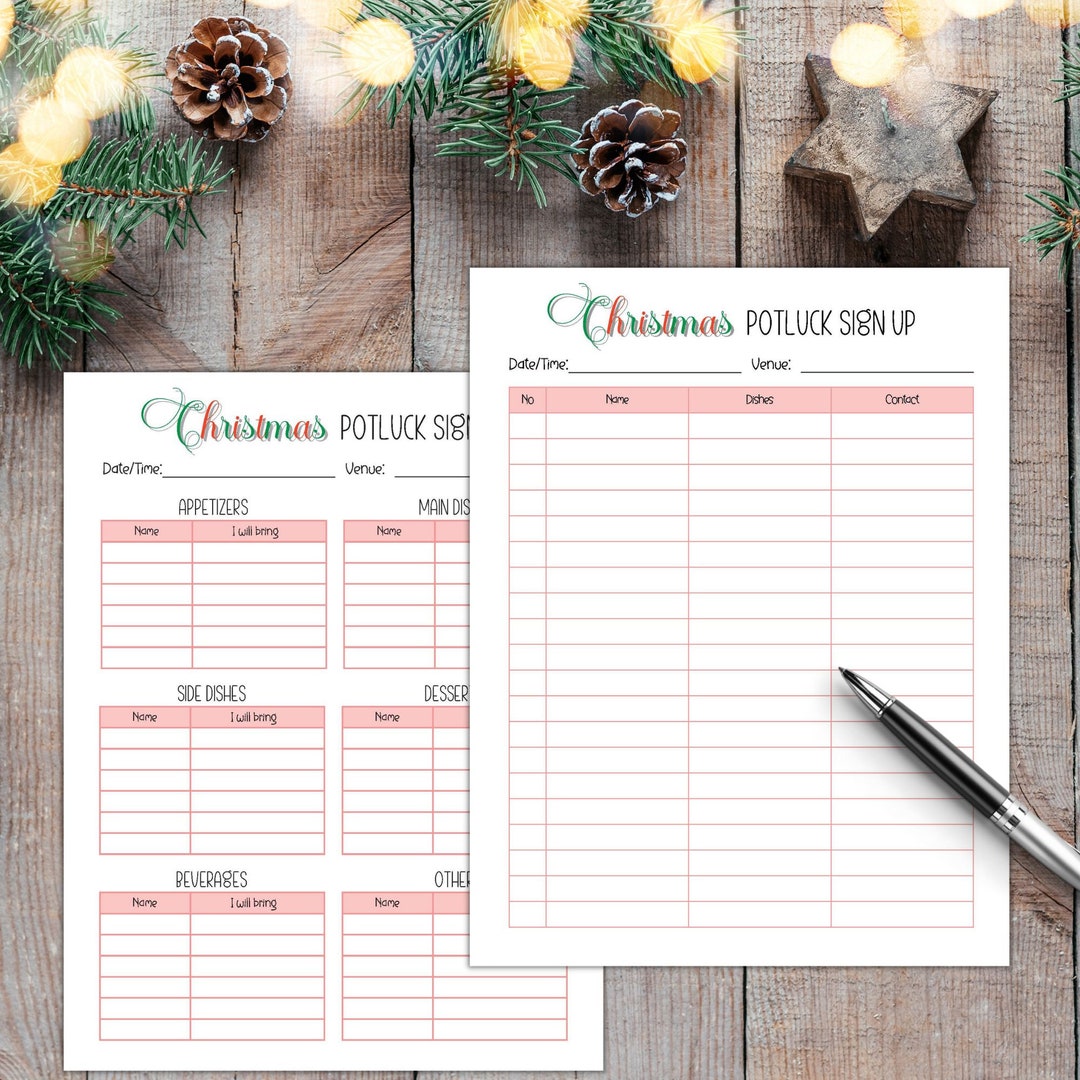 Christmas Potluck Sign up Sheet Editable Template, Potluck Party for ...