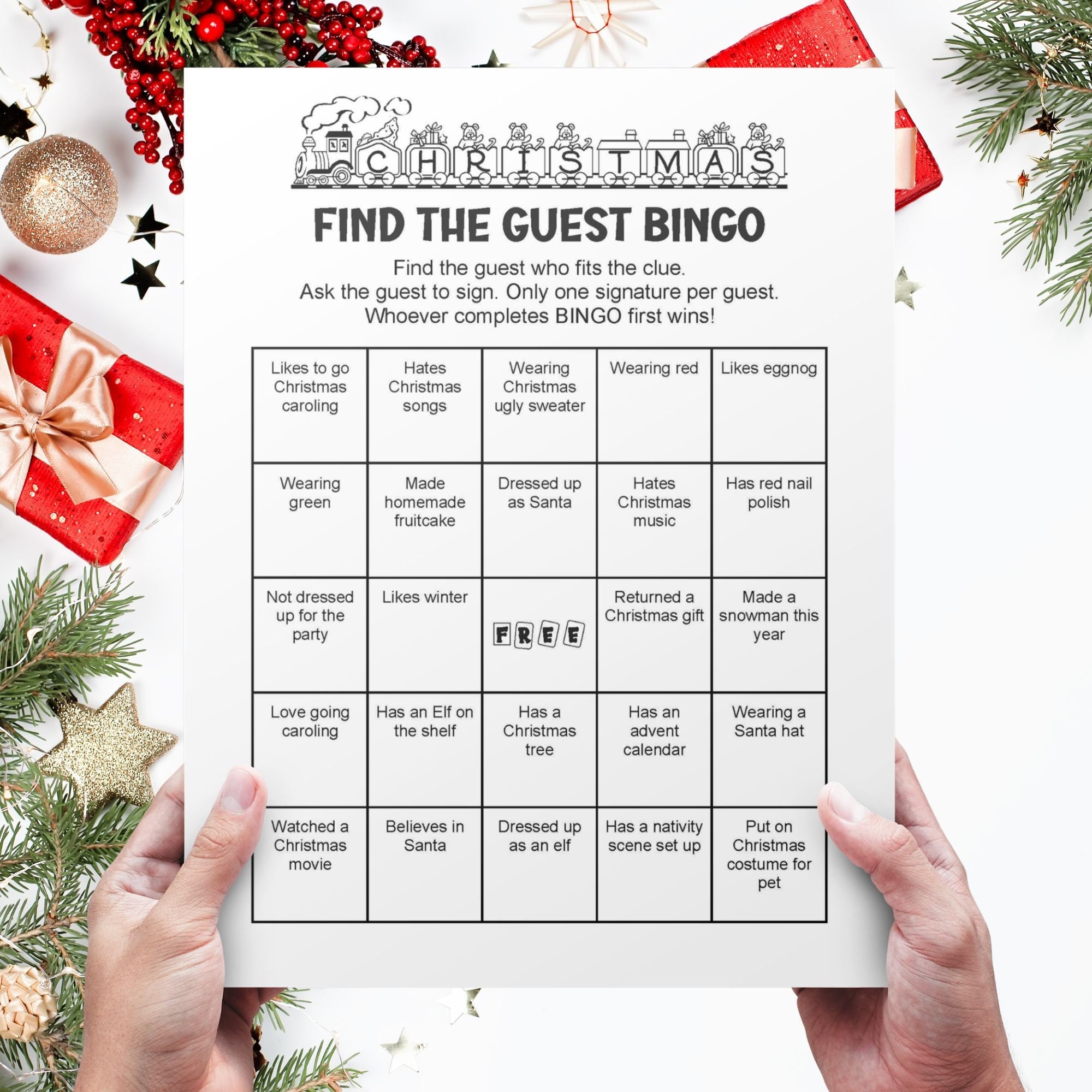 Find the Guest Bingo Christmas Party Game, Find Someone Who Bingo Game ...