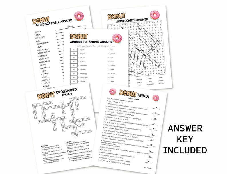 Donut Themed Party Games Bundle, Donut Grow up Party Game, National ...