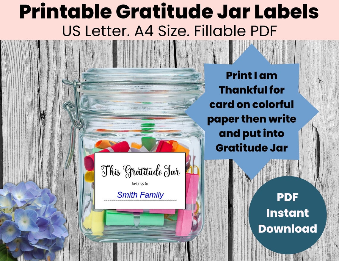 Printable Gratitude Jar for Kids, Gratitude Cards, Gratitude Jar Label ...