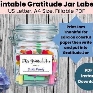 Printable Gratitude Jar for Kids, Gratitude Cards, Gratitude Jar Label ...
