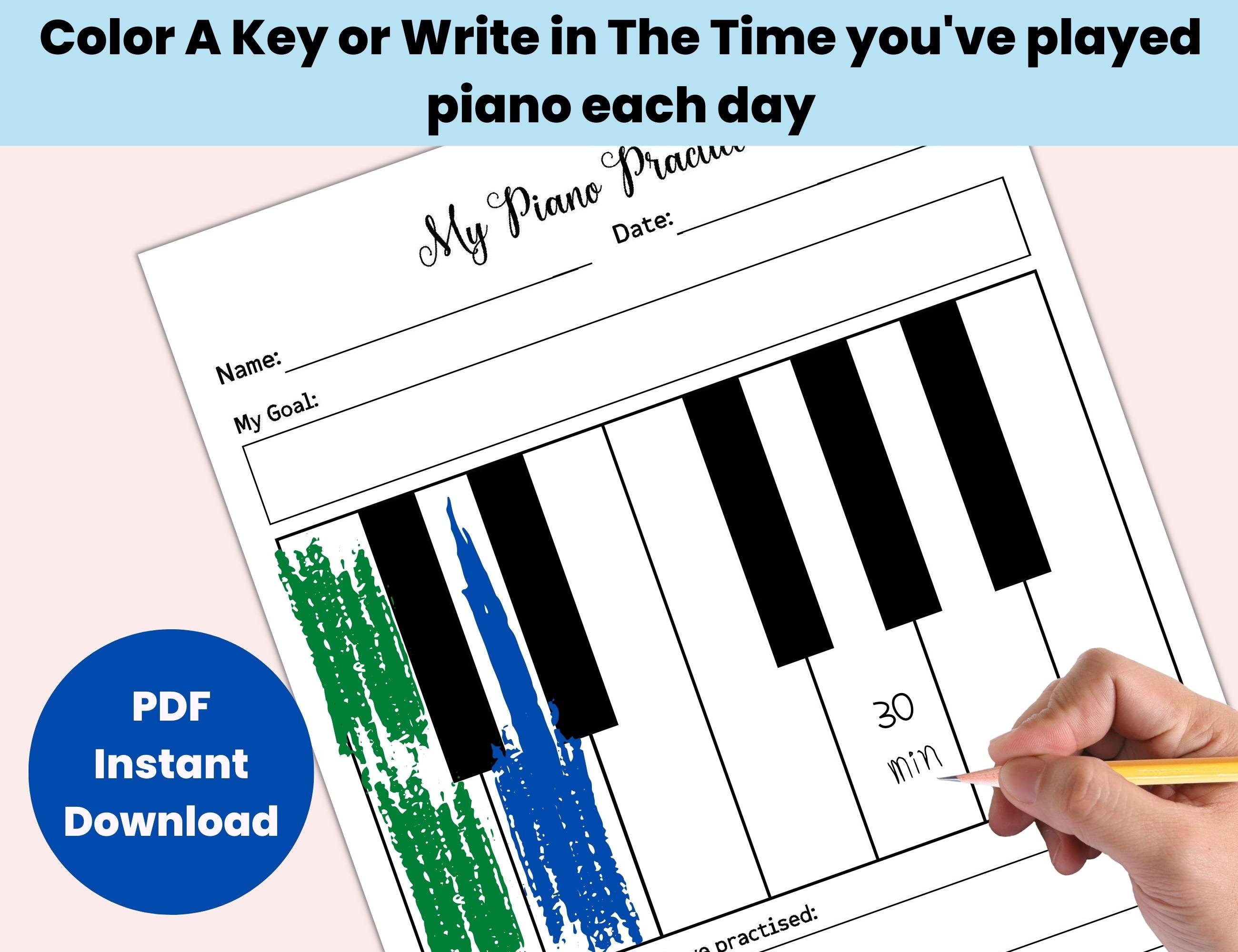 Weekly Piano Practice Chart, Music Practice Log, Music Practice Tracker ...