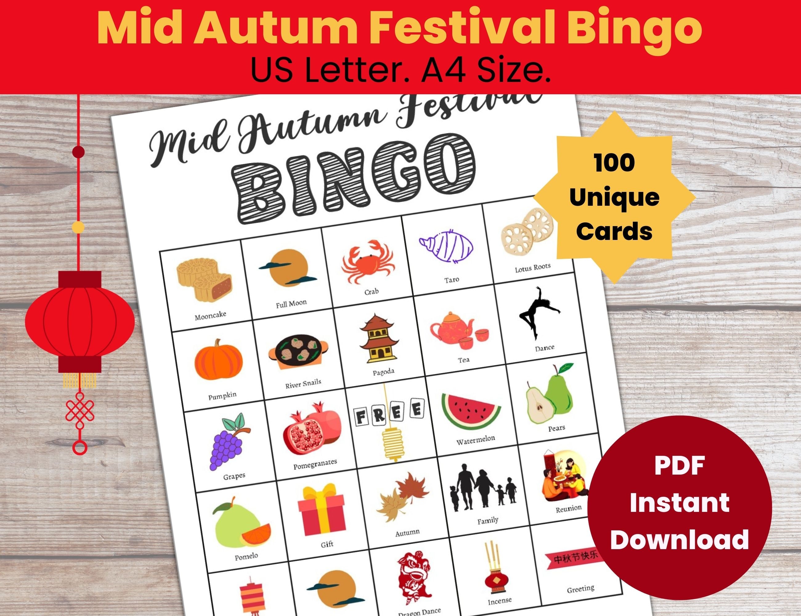 Mid Autumn Festival Bingo Game for Kids, Moon Festival Gift for Family ...
