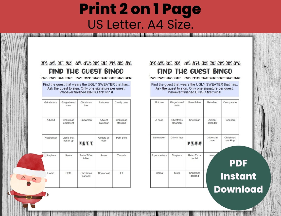 Ugly Sweater Party Find the Guest Bingo Ice Breaker Games - Etsy