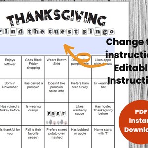 Fun Thanksgiving Find the Guest Bingo Game, Holiday Ice Breaker Game ...