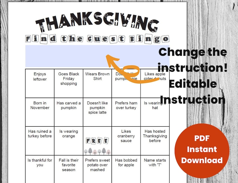 Fun Thanksgiving Find the Guest Bingo Game, Holiday Ice Breaker Game ...