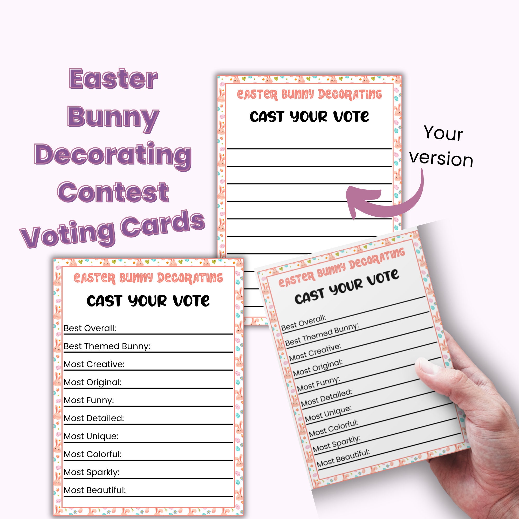 Easter Bunny Decorating Contest Voting Cards, Ballot Template, Cast ...