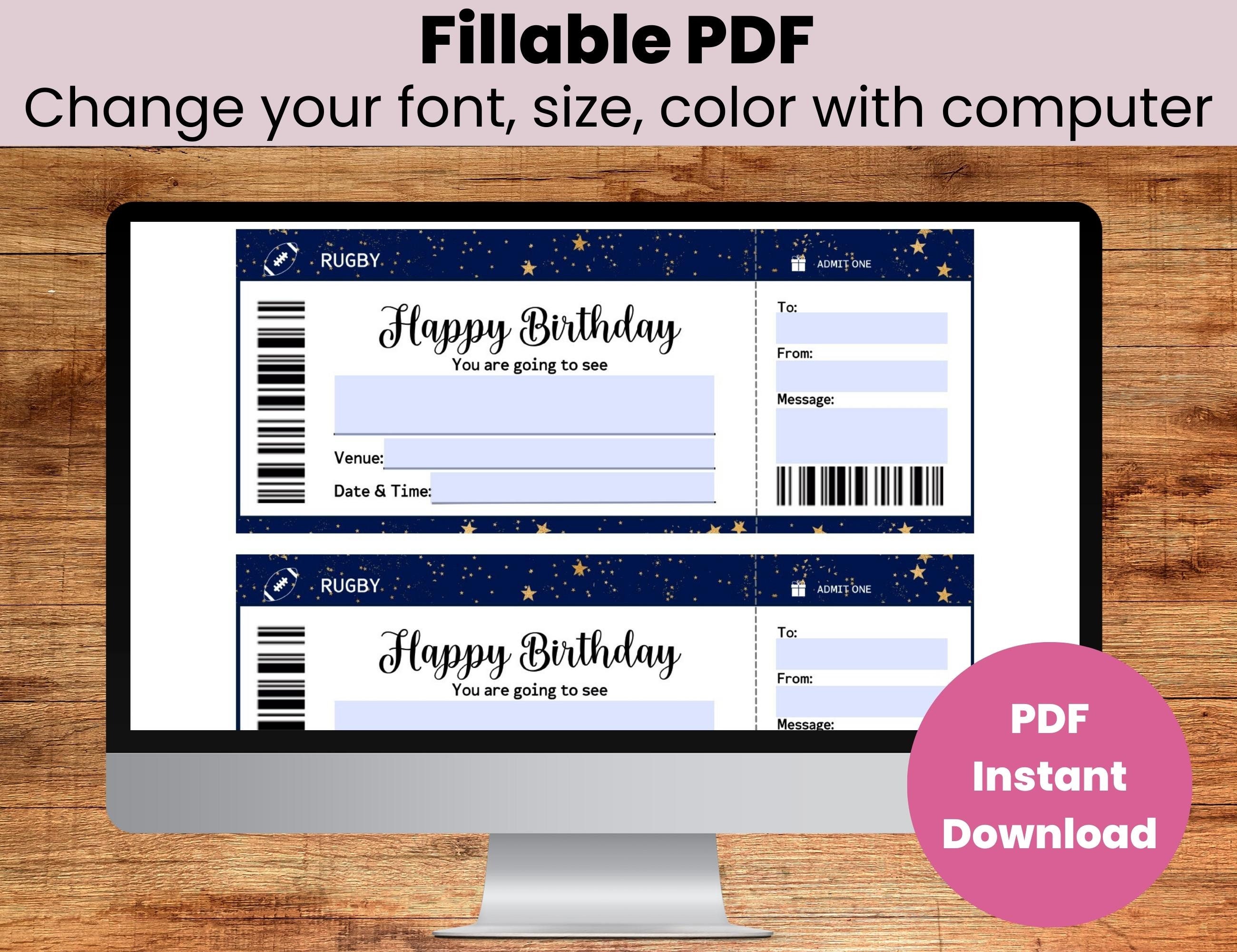 Rugby Game Ticket Gift Coupon Template, Custom Happy Birthday Rugby ...