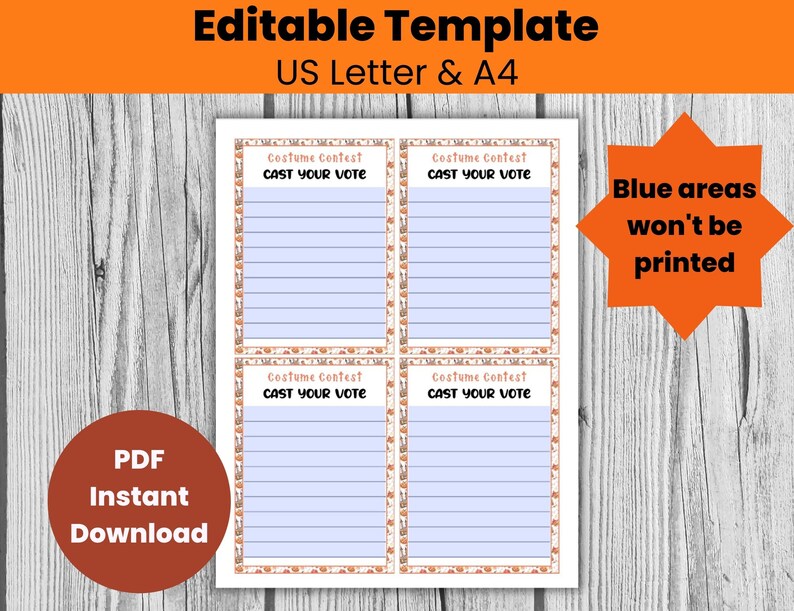 Halloween Costume Contest Ballot Template, Voting Cards, Fall Halloween ...