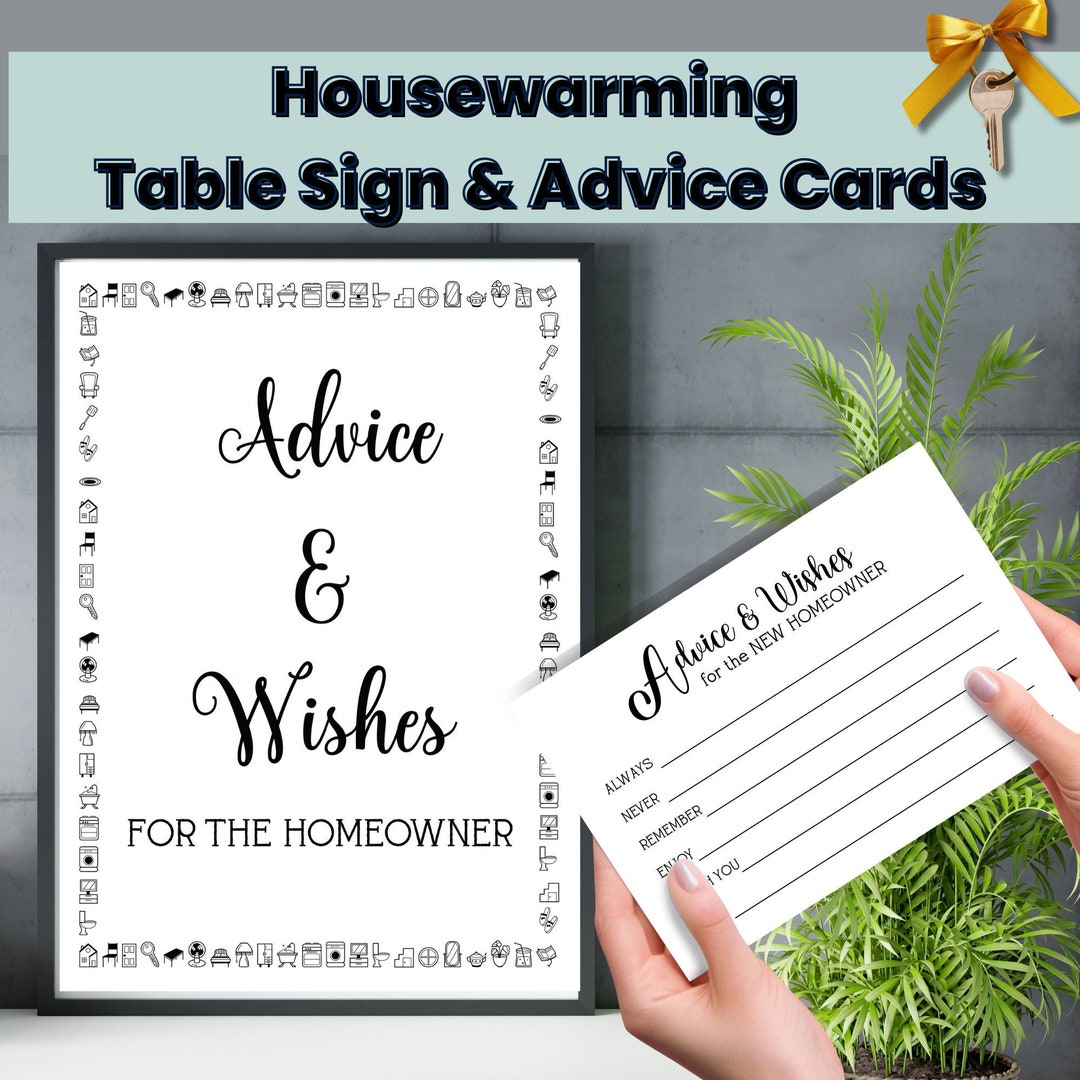 Housewarming Advice and Wishes Table Sign, Advice Cards, House Tips ...
