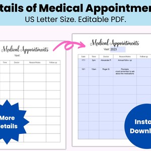 Editable Medical Appointment Tracker, Doctor Appointment Planner ...