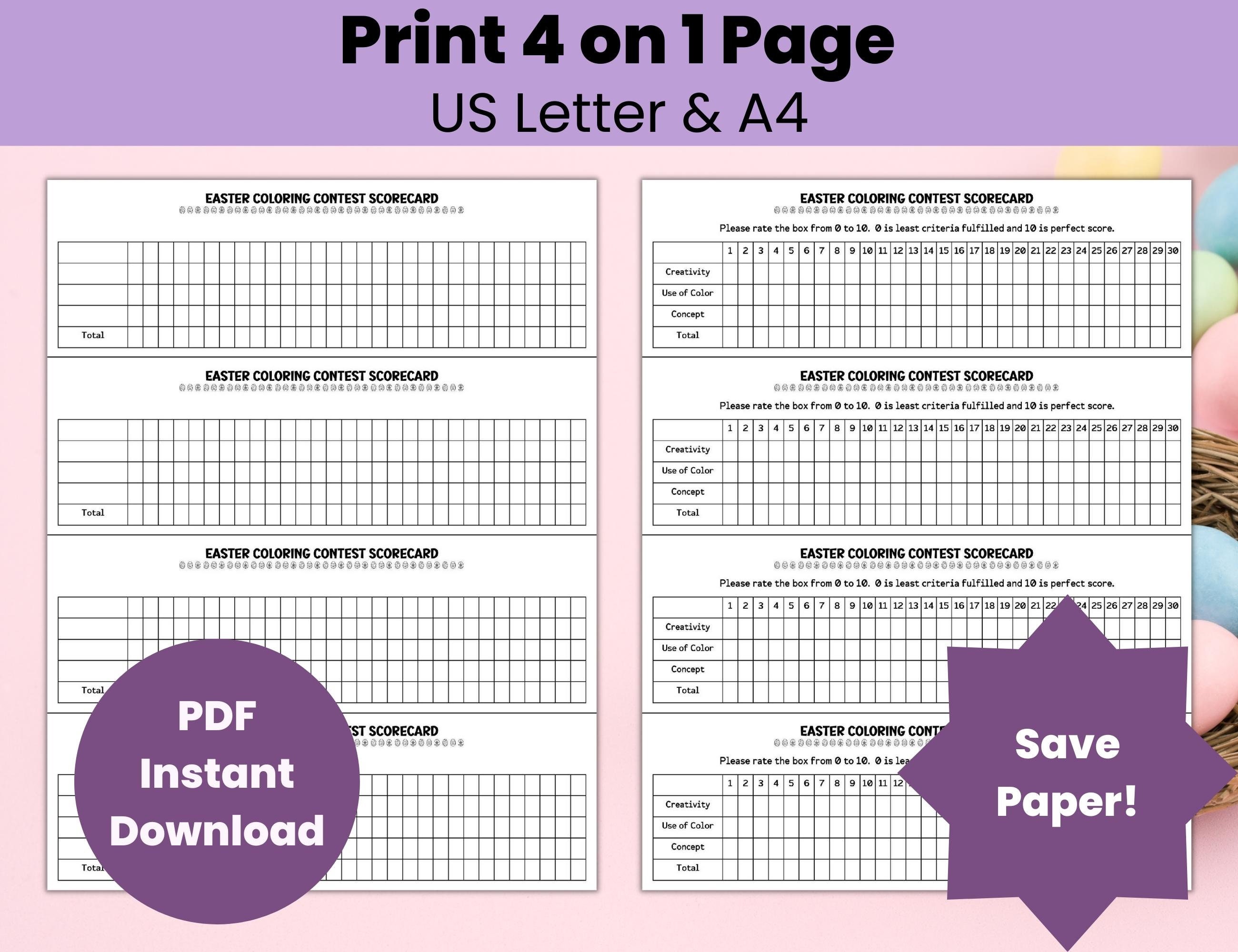 Editable Easter Coloring Contest Scorecard Template, Easter Competition ...