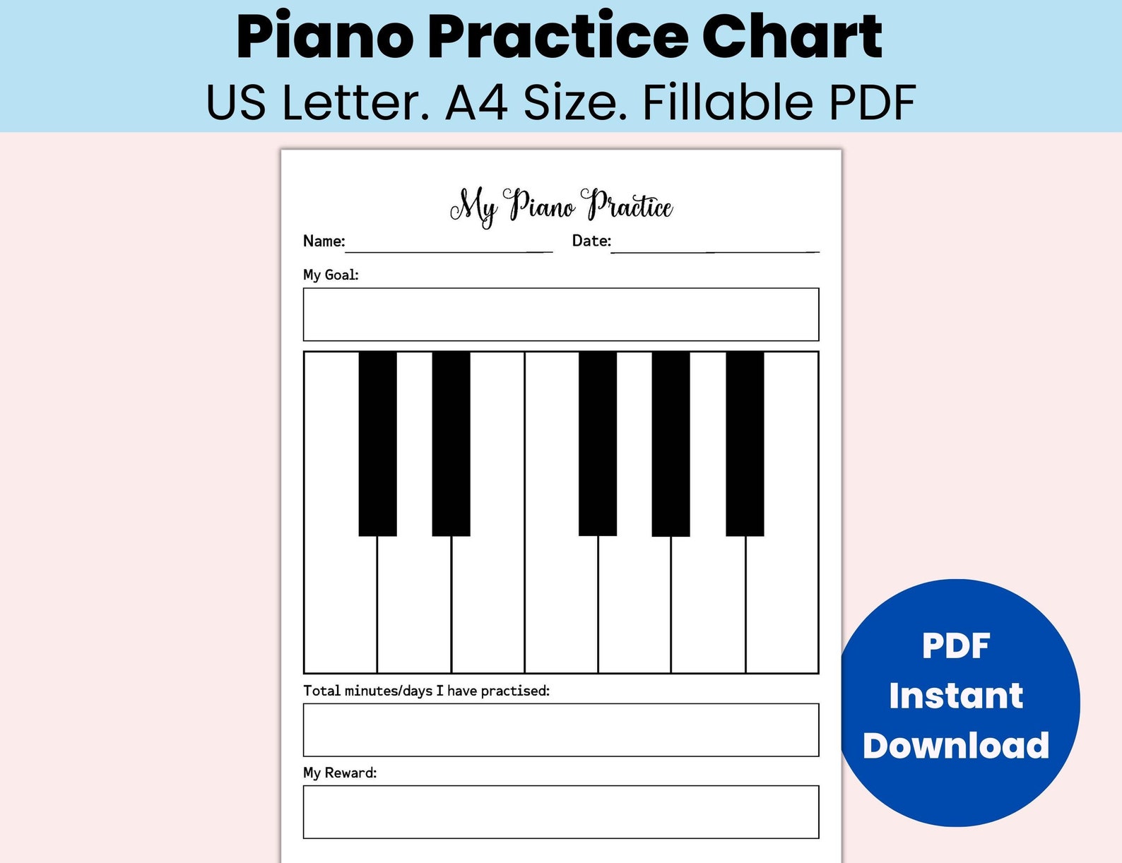 Weekly Piano Practice Chart, Music Practice Log, Music Practice Tracker ...