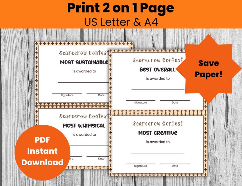 Halloween Editable Scarecrow Contest Award Certificates, Fall Halloween ...