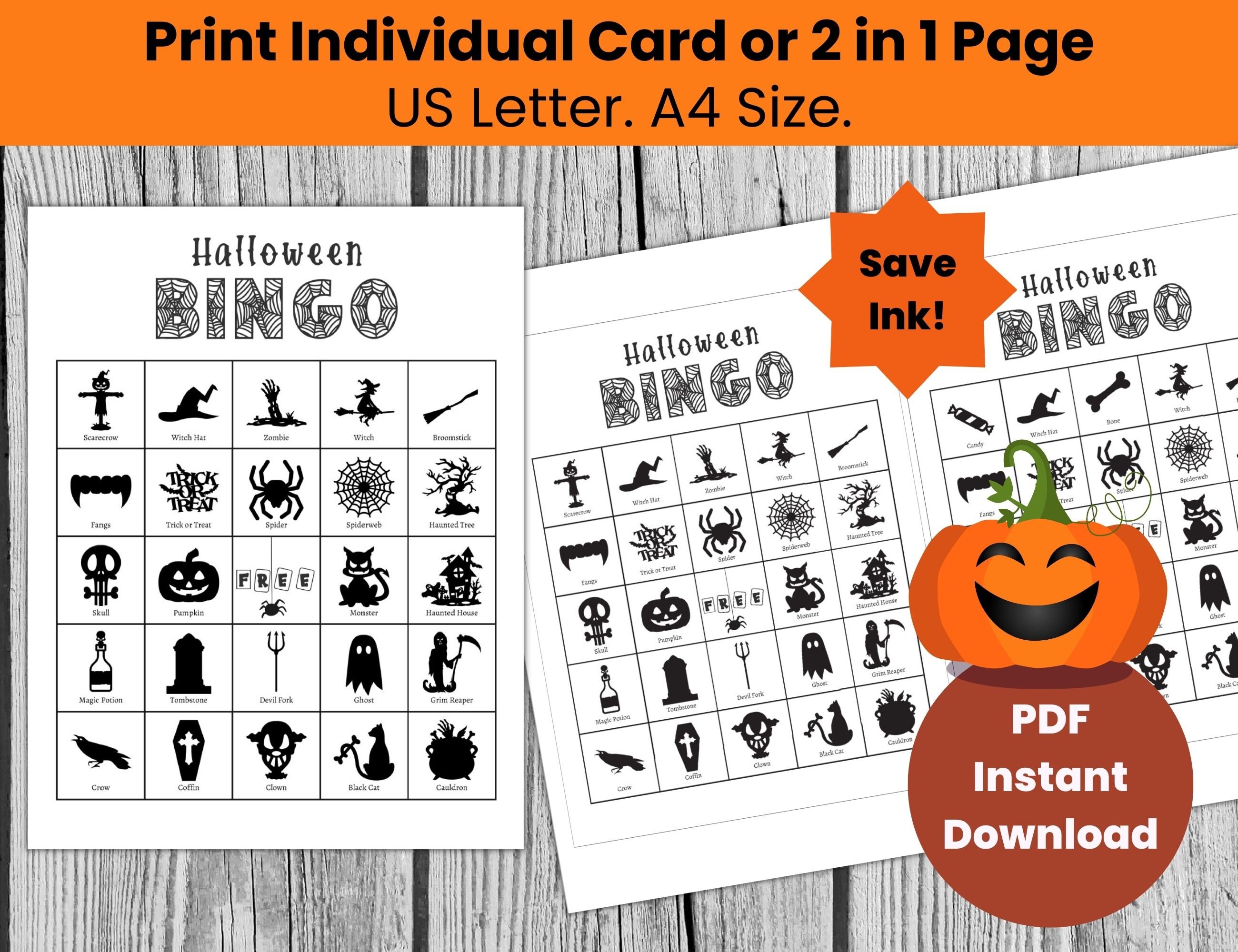 Halloween Bingo Cards Printable, Halloween Party Games for Family ...