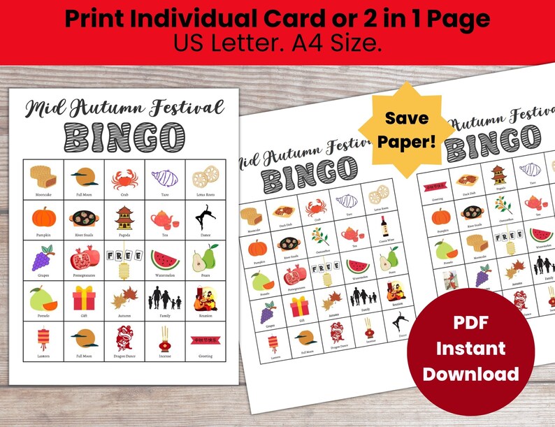 Mid Autumn Festival Bingo Game for Kids, Moon Festival Gift for Family ...