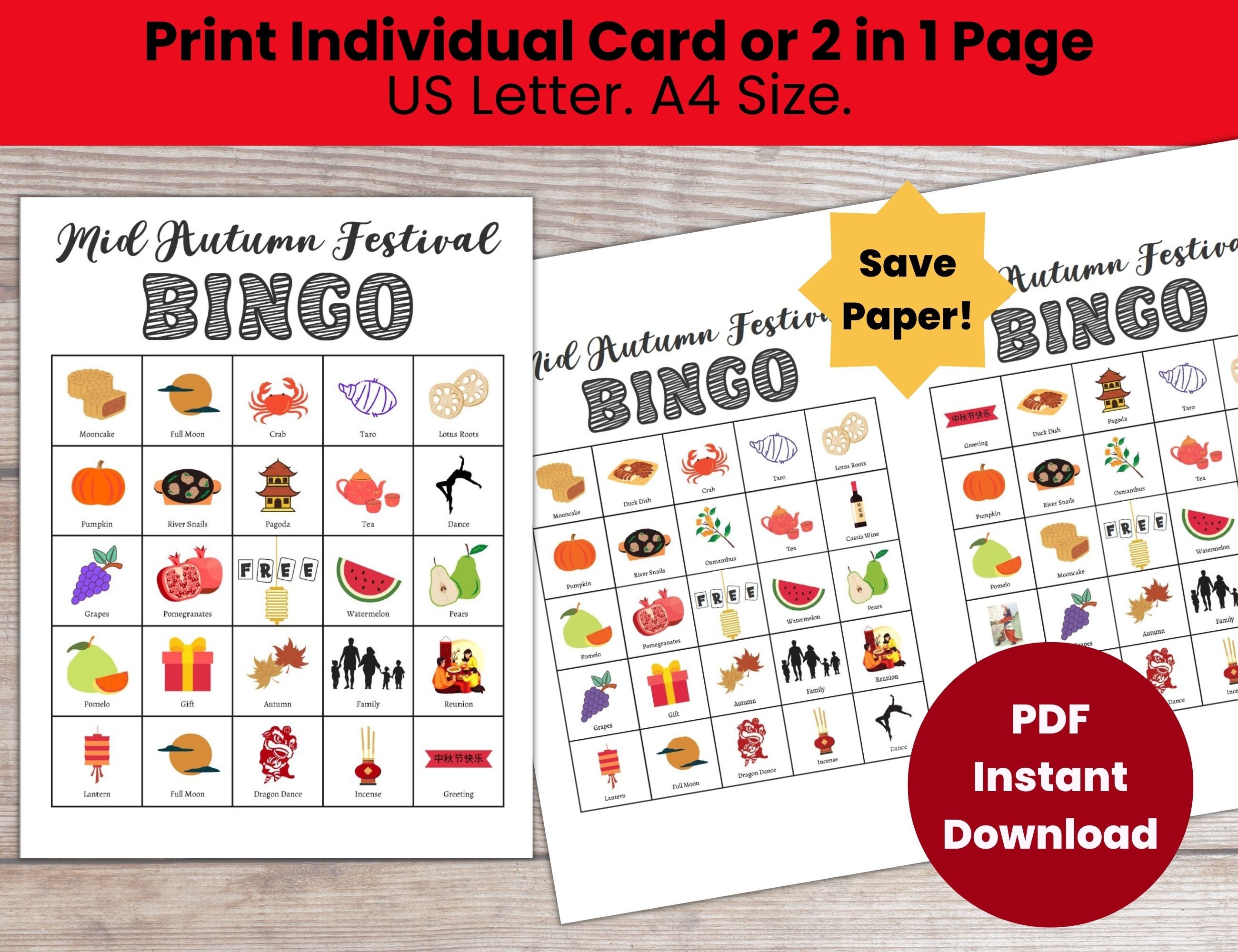 Mid Autumn Festival Bingo Game for Kids, Moon Festival Gift for Family ...