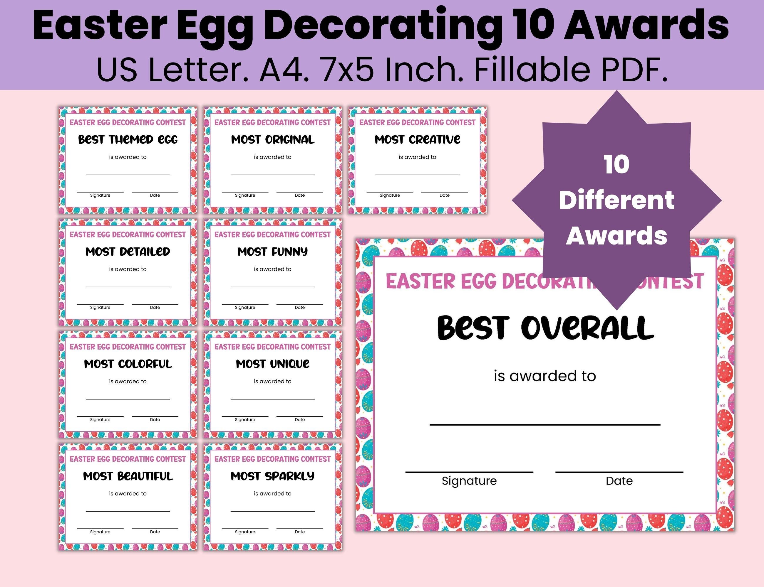 Easter Egg Decorating Contest Kit, Award Certificates, Voting Cards ...