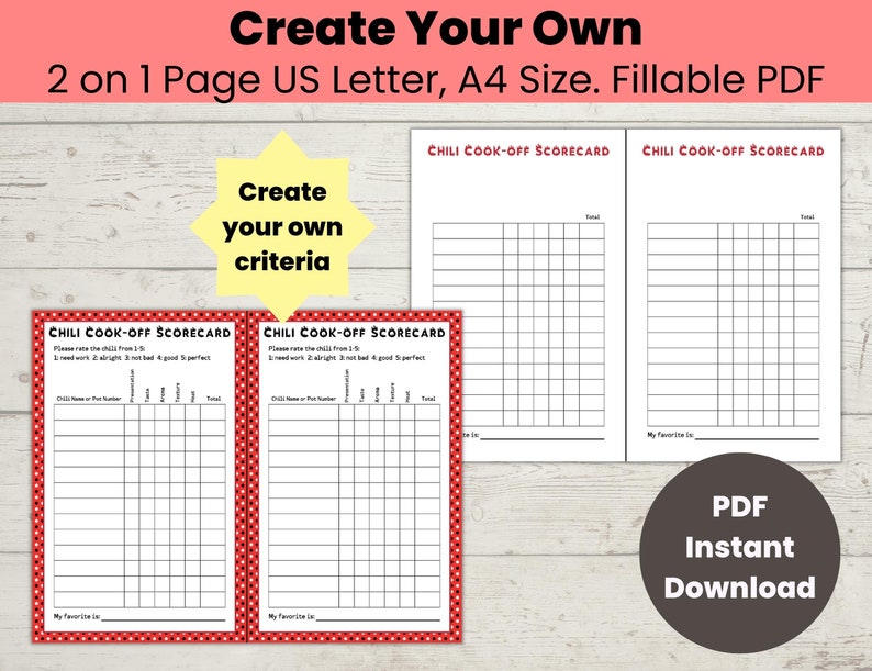Chili Cook off Score Card, Chili Cook-off Score Sheet, Chili Cookoff ...