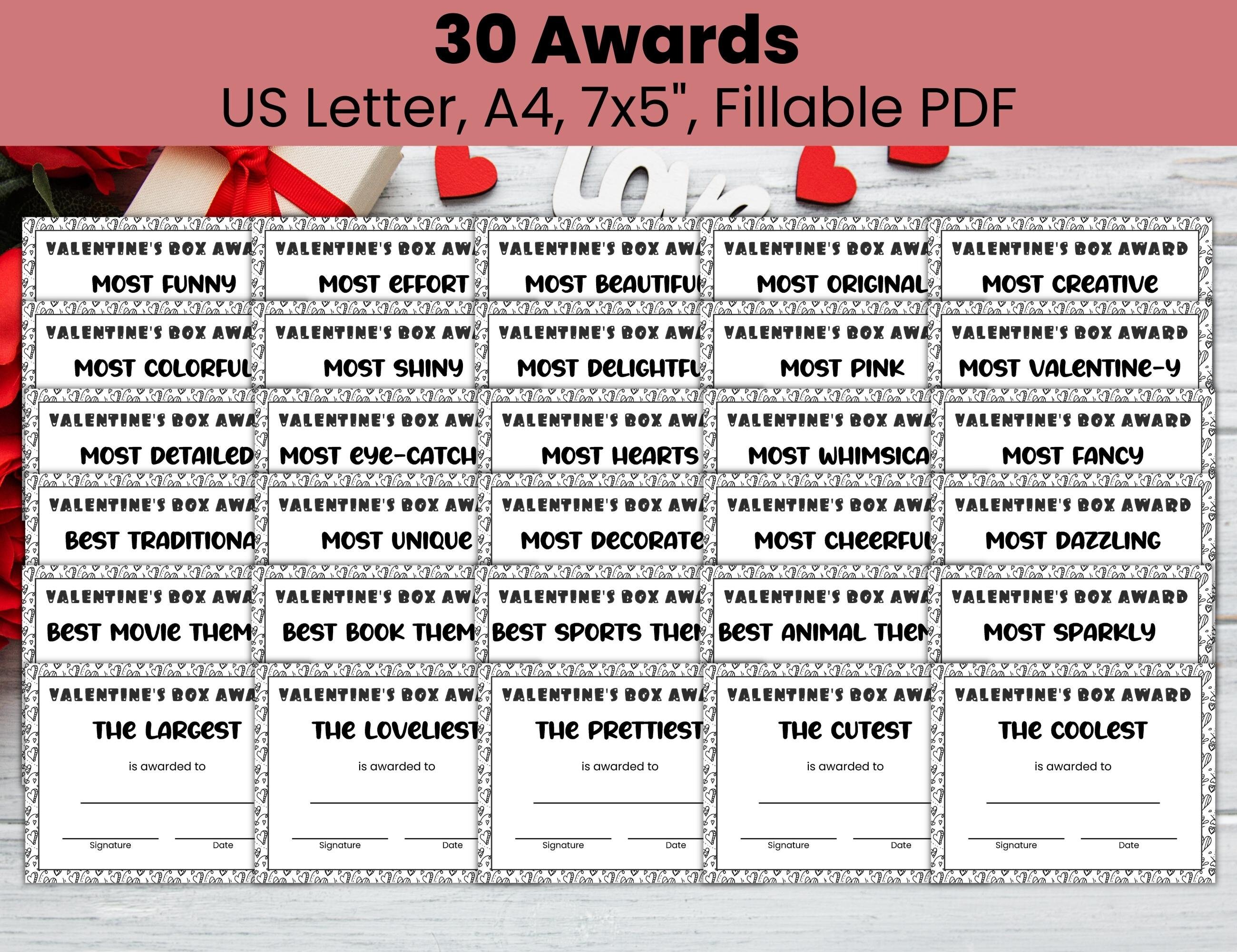 Valentines Box Contest Award Certificates, Black and White Valentines ...