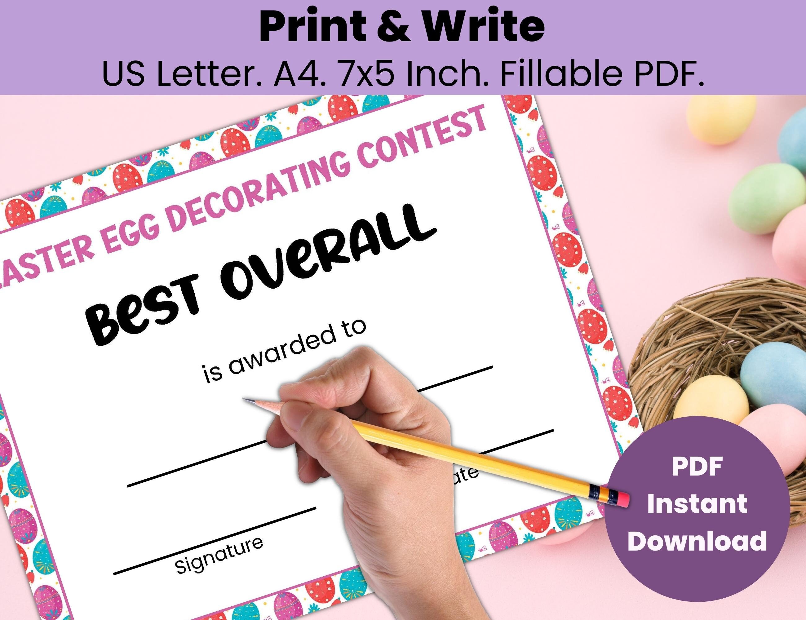Easter Egg Decorating Contest Award Certificates, Easter Competition ...