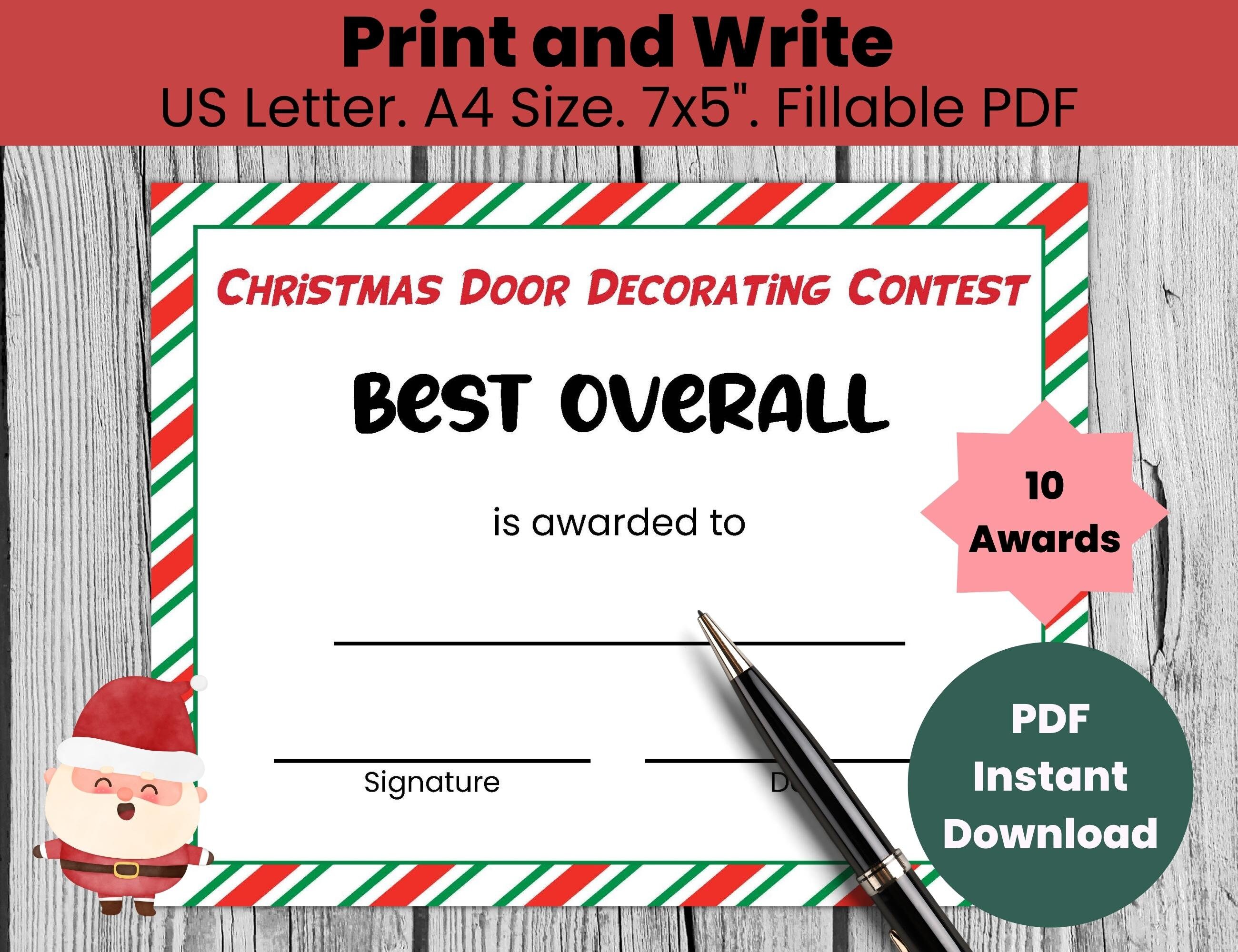 Christmas Door Decorating Contest Award Certificates and Voting Cards ...