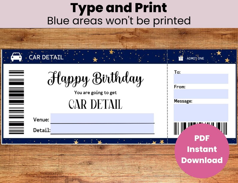 Car Detail Gift Coupon Template, Personalized Happy Birthday Car ...