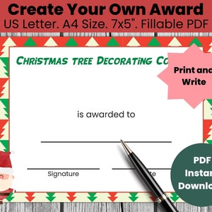 Christmas Tree Decorating Contest Award Certificates Template Editable ...