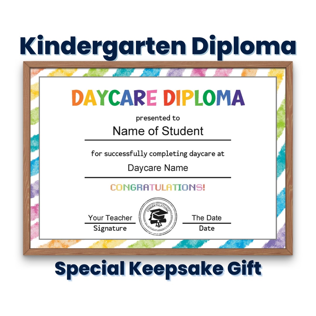 Kindergarten Diploma Certificate Template, Custom Printable ...